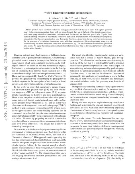 pdf wick s theorem for matrix product states