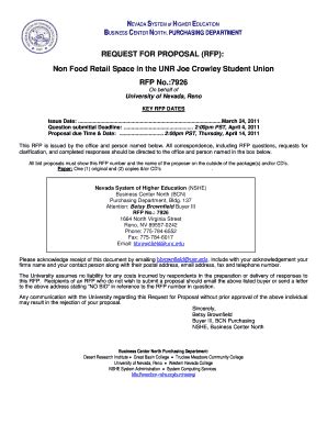 Fillable Online Unr University Of Nevada Reno Rfp Form Fax Email Print