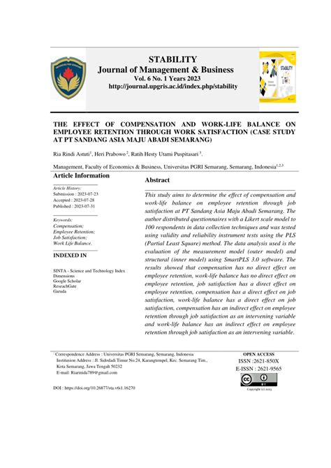 PDF THE EFFECT OF COMPENSATION AND WORK LIFE BALANCE ON EMPLOYEE