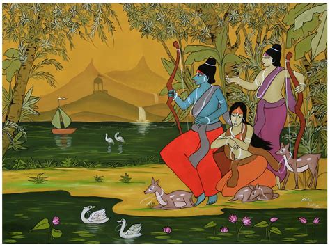 Sita Rama And Lakshmana In Vanvas Acrylic On Canvas Exotic India Art