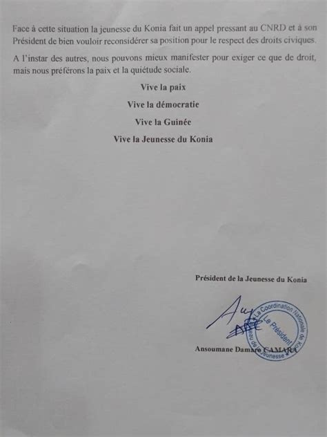 La déclaration de la coordination nationale de la jeunesse Konia qui a