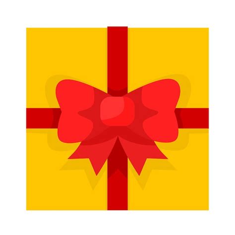 Una Caja De Regalo Amarilla Atada Con Un Gran Lazo Rojo Vector Premium