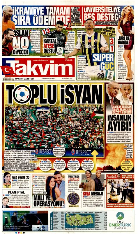 Takvim Gazetesi Takvim Manşet Oku Haberler 27 Ekim 2023