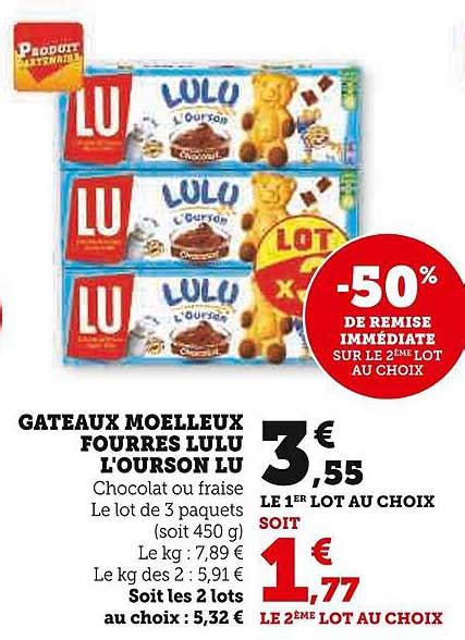 Promo Gâteaux Moelleux Fourrés Lulu L ourson Lu chez Super U