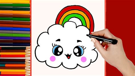 Cómo dibujar NUBES ARCOIRIS KAWAII dibujos kawaii faciles Aprender a