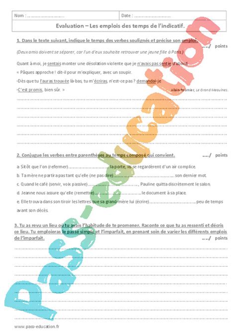 Conjugaison Étude de la langue 4ème Exercices cours évaluation