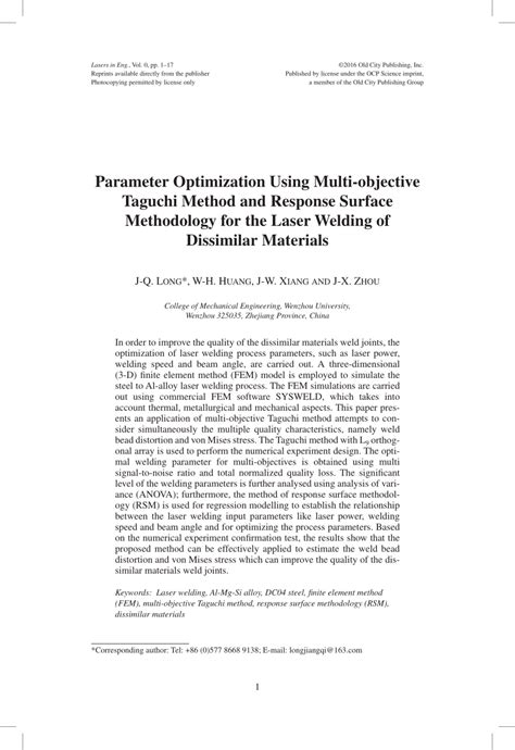 pdf parameter optimization using multi objective taguchi method and