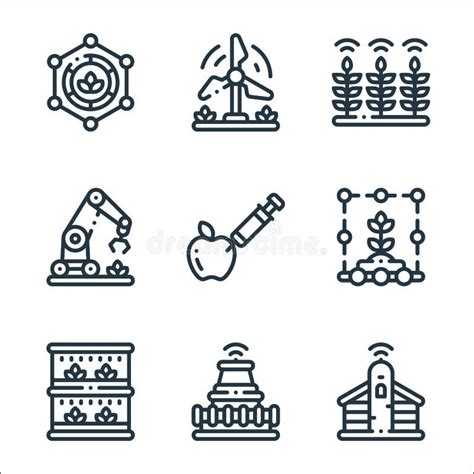Iconos De Línea De Granja De Servidores Inteligentes Conjunto Lineal