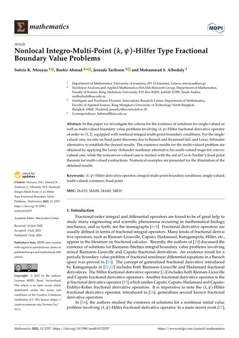 pdf nonlocal integro multi point k ψ hilfer type fractional boundary value problems