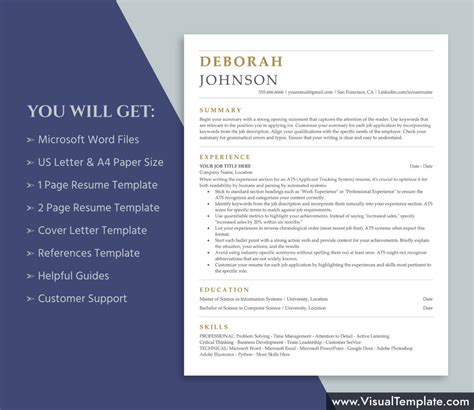 ATS Friendly Resume Template For MS Word Modern CV Template
