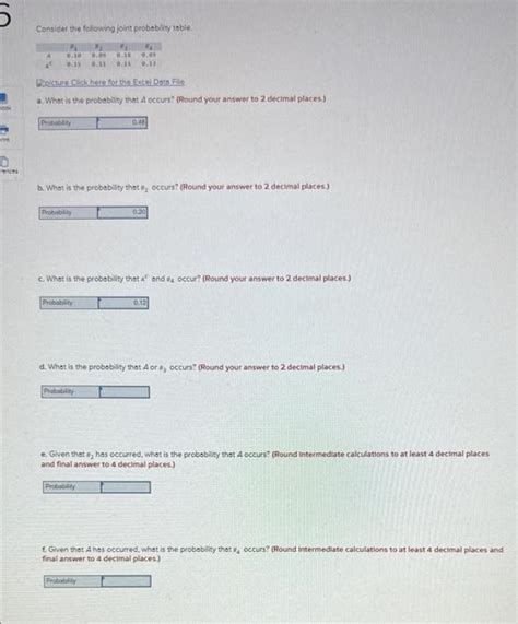 Solved Consider The Following Joint Probability Table Chegg