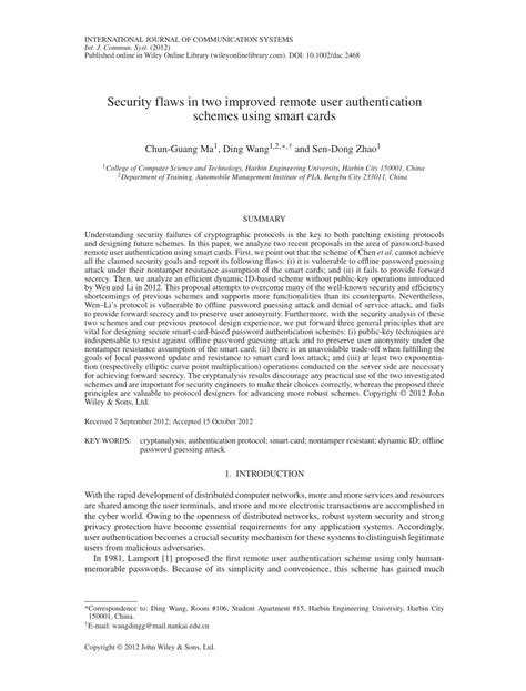 pdf security flaws in two improved remote user authentication schemes using smart cards