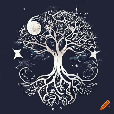 Tattoo Stencil Of Tree Of Life With Sun Moon And Stars