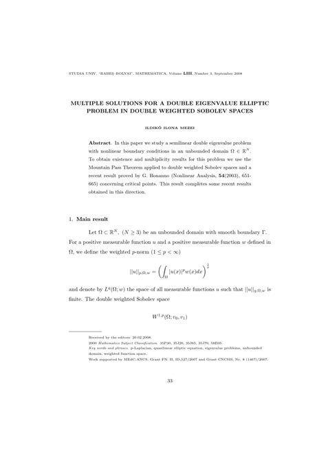 pdf multiple solutions for a double eigenvalue elliptic problem in double weighted sobolev spaces