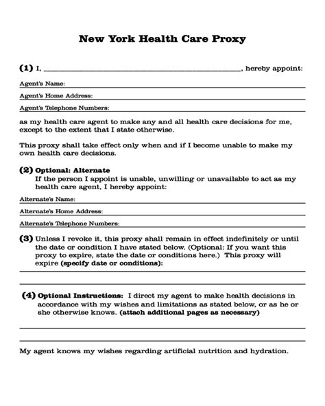 New York Fillable Form Health Care Proxy Printable Forms Free Online