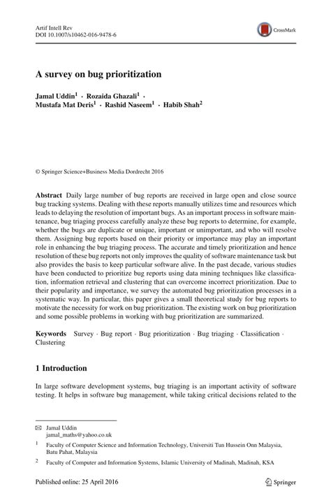 pdf a survey on bug prioritization