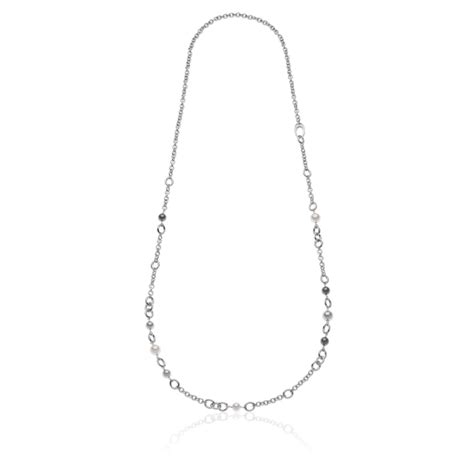 Unoaerre Collana Lunga In Argento Con Perle Nere Unoaerre Gioielli