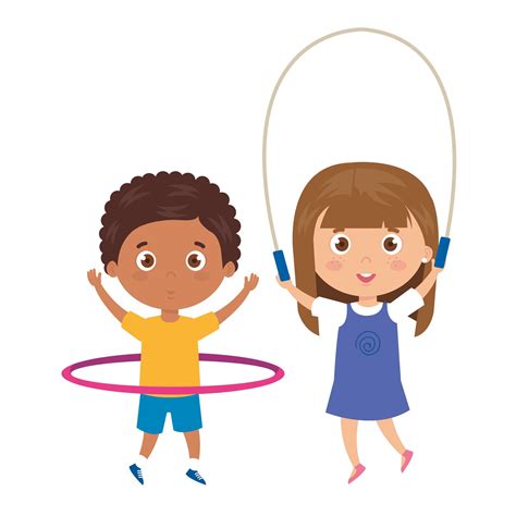 lindos niños pequeños con saltar la cuerda y hula hula 1905176 Vector
