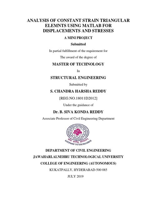 analysis of constant strain triangular elemnts using matlab for displacements and stresses pdf