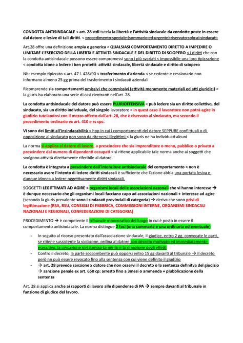 Schema Sindacale CONDOTTA ANTISINDACALE