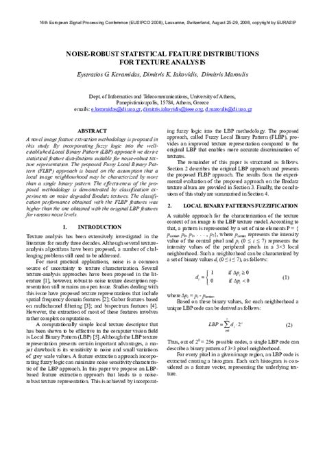 pdf noise robust statistical feature distributions for texture analysis dimitris iakovidis