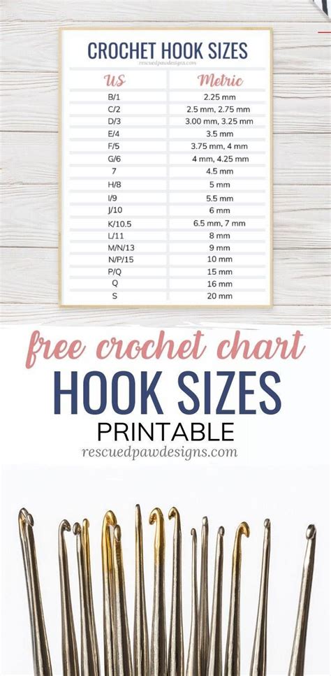 Printable Crochet Hook Size Chart