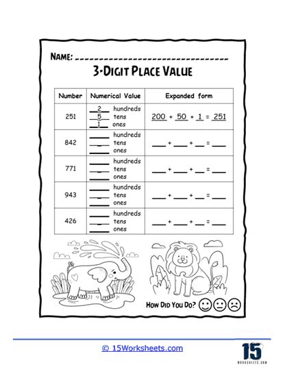 3 Digit Place Value Worksheets 15 Worksheets
