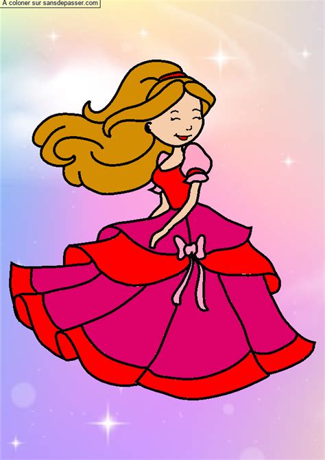 Dessin colorié Coloriage Princesse qui danse par un invité Sans
