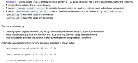 solved exercise 1 define a class point that represents a