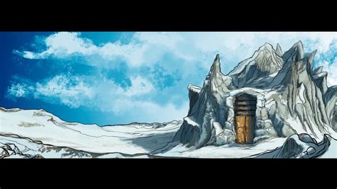 There Is An Image Of A Snowy Mountain With A Door In It And Snow On The