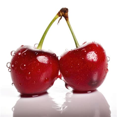 Premium AI Image Two Fresh Juicy Heartshaped Cherries With Water Drop