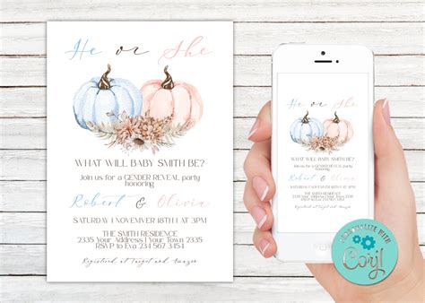 Editable Pumpkin Gender Reveal Invitation Fall Gender Reveal Etsy
