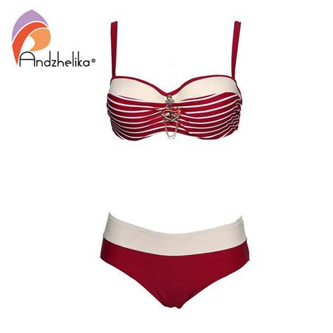Buy Andzhelika Sexy Striped Bandeau Bikinis Women Swimsuit Plus Size Bikinis Set Swimwear