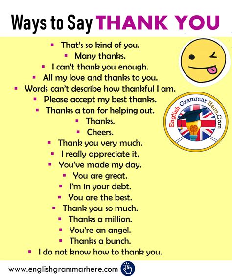 Different Ways To Say THANK YOU In English English Grammar Here