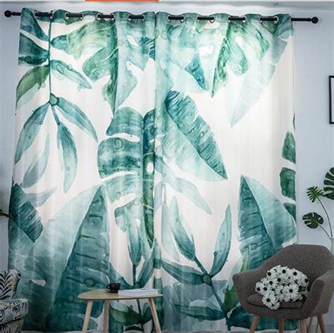 Nice Tropical Leaf Print Curtains Canopy Bed