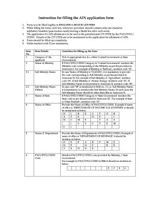 Fillable Online Instruction For Filling The AIN Application Form TIN