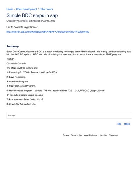 simple bdc steps in sap abap development support wiki pdf