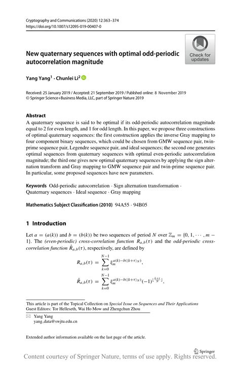 new quaternary sequences with optimal odd periodic autocorrelation magnitude request pdf