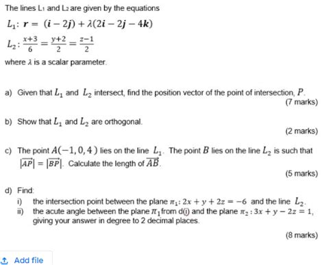 solved the lines l1 and l2 are given by the equations l r