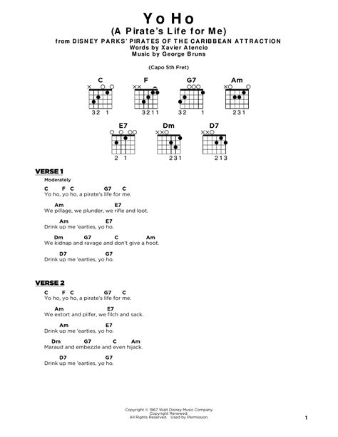 Yo Ho A Pirate S Life For Me By George Bruns Sheet Music For Really