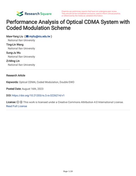 pdf performance analysis of optical cdma system with coded modulation scheme