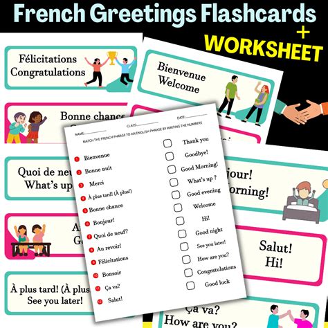French Greetings Flashcards Les Salutations Worksheet Teaching