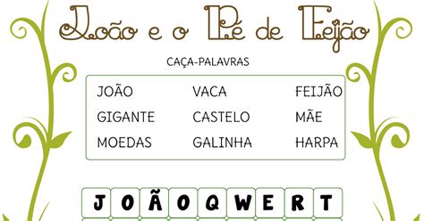 Atividades João e o Pé de Feijão Parte 7 Caça palavras os nomes