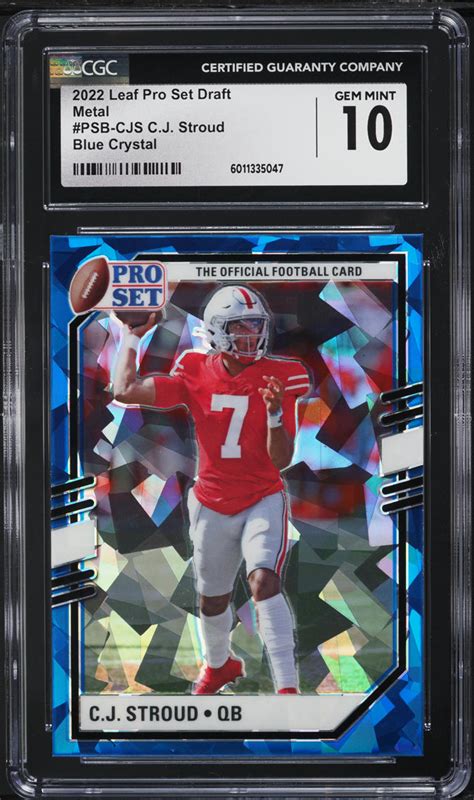 2022 Leaf Pro Set Draft Metal Blue Crystal C J Stroud ROOKIE CGC 10