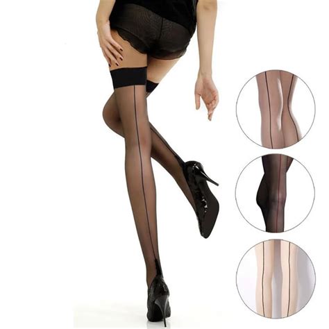 Sexy Back Seam Stockings Cuban Heel Stocking Female Sheer Nylon Thigh High Stockings Black White