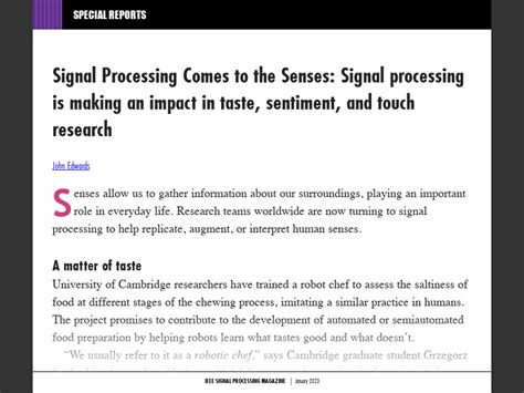 ieee signal processing january 2023signal processing comes to the senses