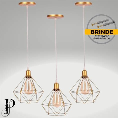 Kit 3 Pendente Aramado Diamante Luminária Lustre Teto Retro Industrial
