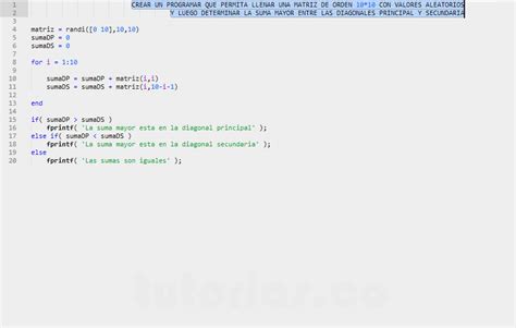 ciclo for matlab mayor suma diagonales