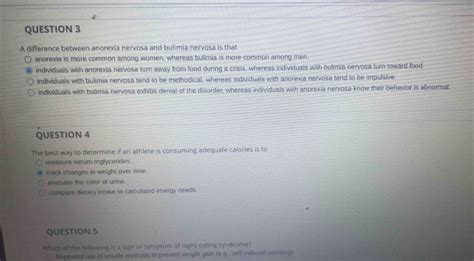Question A Difference Between Anorexia Nervosa And Bulimia Nervosa Is