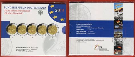 BRD 5 x 2 Euro Gedenkmünzen 2019 A D F G J 30 Jahre Mauerfall stgl MA